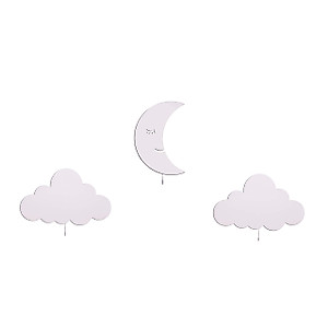 2X Cloud+1 Moon Wall Light, + Silver Star Stickers, Nursery Room Decor Wall Light Set of 3 Wooden Wall Light with LED, 100pcs Silver Star Wall Decals Gift!