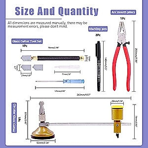 Wokape 11Pcs Glass Cutter Tool Kit, Circular Glass Cutter and Curve Jaw Glass Running Pliers with Rubber Tips, Pencil Oil Feed Carbide Tip Glass Cutter, 2Pcs Blades with Oil Dropper and Screwdrive