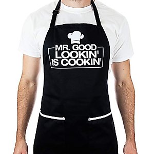 Funny Apron for Men - Mr. Good Looking is Cooking - BBQ Grill Apron for a Husband, Dad, Boyfriend or any Friend that Cooks Like a Master Chef by Aller Home and Kitchen (Mr. Good Looking is Cooking)