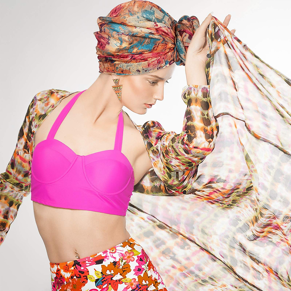 6 Pcs Women Turbans, African Pattern Head Wraps Scarves for Women, Headwear Turbans Long Hair Scarf Head wraps Tie Dye Hair Wrap Hair Bonnet for Sleeping Multicolored