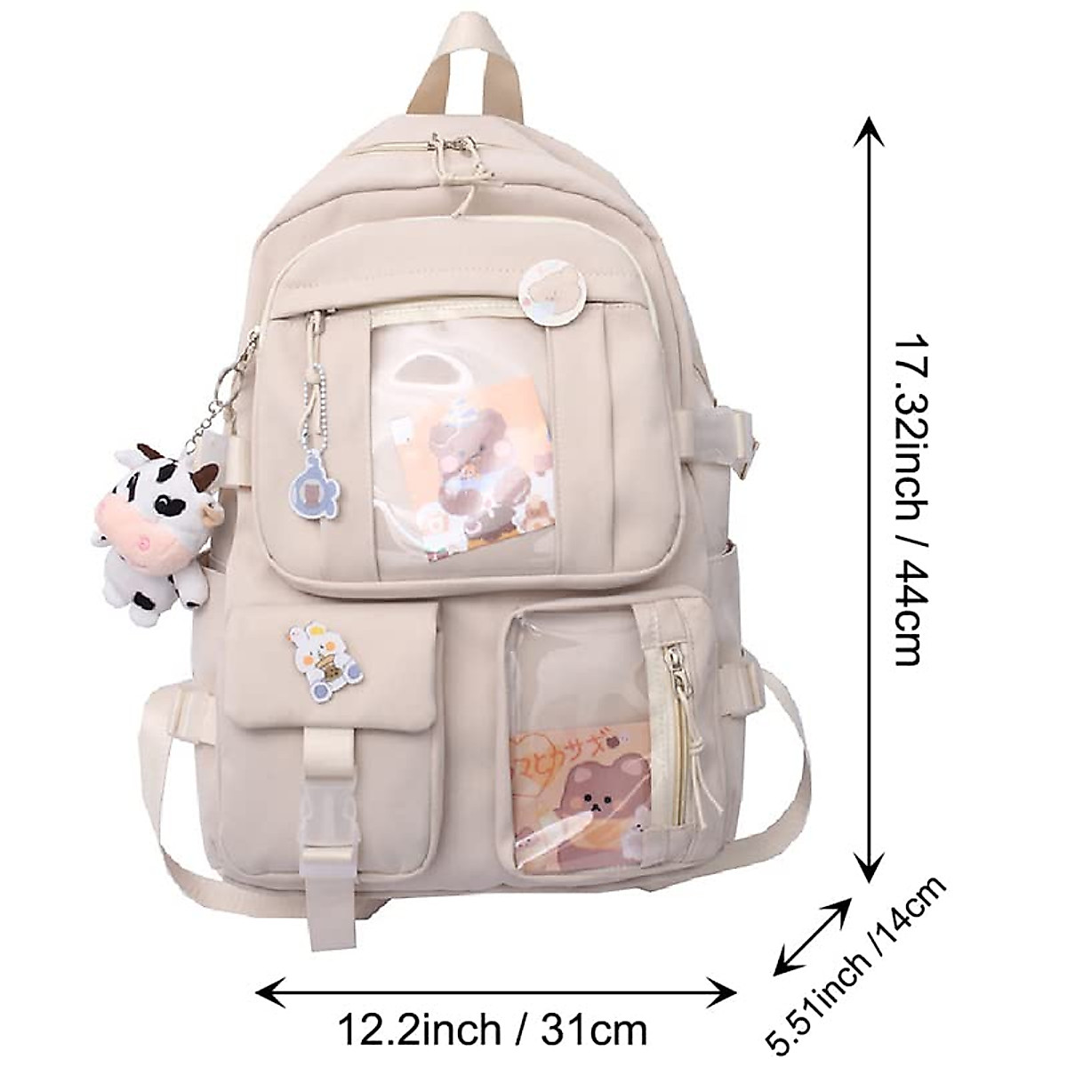 Dearsee Kawaii Backpack with Cute Pin Accessories Plush Pendant Kawaii School Backpack Cute Aesthetic Backpack for Girls
