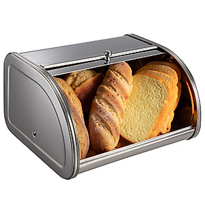 ALIMORDEN Stainless Steel Bread Box/Bin/kitchen Storage Containers with Roll Top Lid for Kitchen Counter Dry Food Storage Container Store Bread Loaf