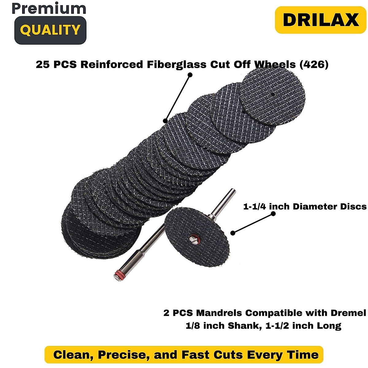 Fiberglass Reinforced Cut-off Wheels Discs Kit 1 1/4 inch Diameter 25 Pieces + 2 Mandrel For Dremel Rotary Tool 426 426b Compatible