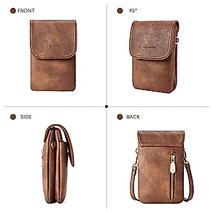 BOSTANTEN Leather Small Crossbody Bags for Women Designer Cell Phone Bag Wallet Purses Adjustable Strap Retro Brown