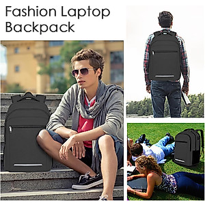 ampoock Laptop Backpack, Large Travel Laptop Backpack, 17 Inch Anti Theft Carry on Backpack for Men Women, Airline Approved Mens Backpacks for Business Hiking with USB Port, Computer Bag Gifts, Black