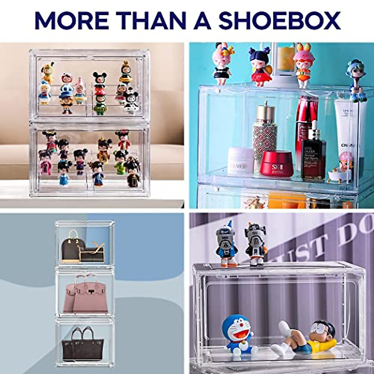 Yimeka Shoe Box, Shoe Organizer Display Case, 3-Pack, Clear Plastic Stackable Front Shoe Container with Clear Door, Shoe Cabinet Closet, Magnetic Side Opening Sneaker Storage (14.6"x8.3 "x10.2")