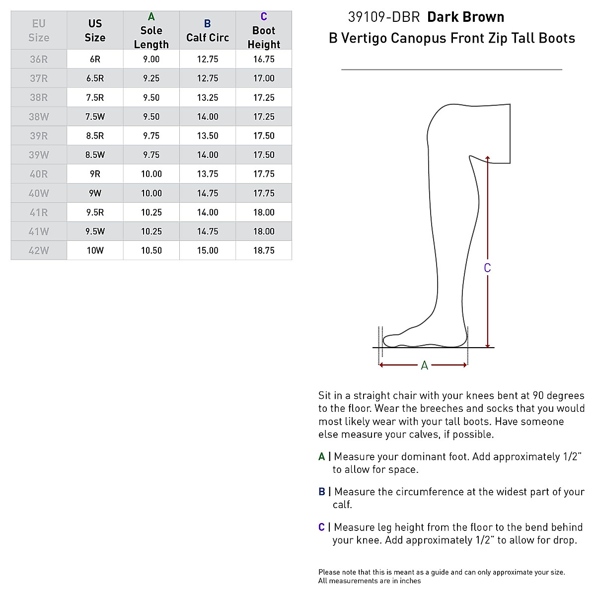 HORZE B Vertigo Canopus Front Zip Tall Boots - Dark Brown - 9.5