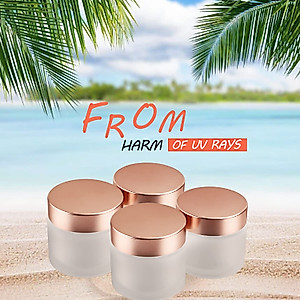 USRommaner 4 Pack 2 oz Frosted Glass Cream Jar,Empty Round Sample Jar Pot with Screw Lids&Inner Liner,Travel Storage Jar Container for Lotion, Eyeshadow,Moisturiser,gel-Rose Gold Lids