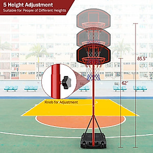 Giantex Portable Basketball Hoop Adjustable Height 6.5-8.5 FT, Backboard System Stand with 2 Wheels, Fillable Base, Weather-Resistant Nylon Net, Basketball Goal Indoor Outdoor for Kids Youth