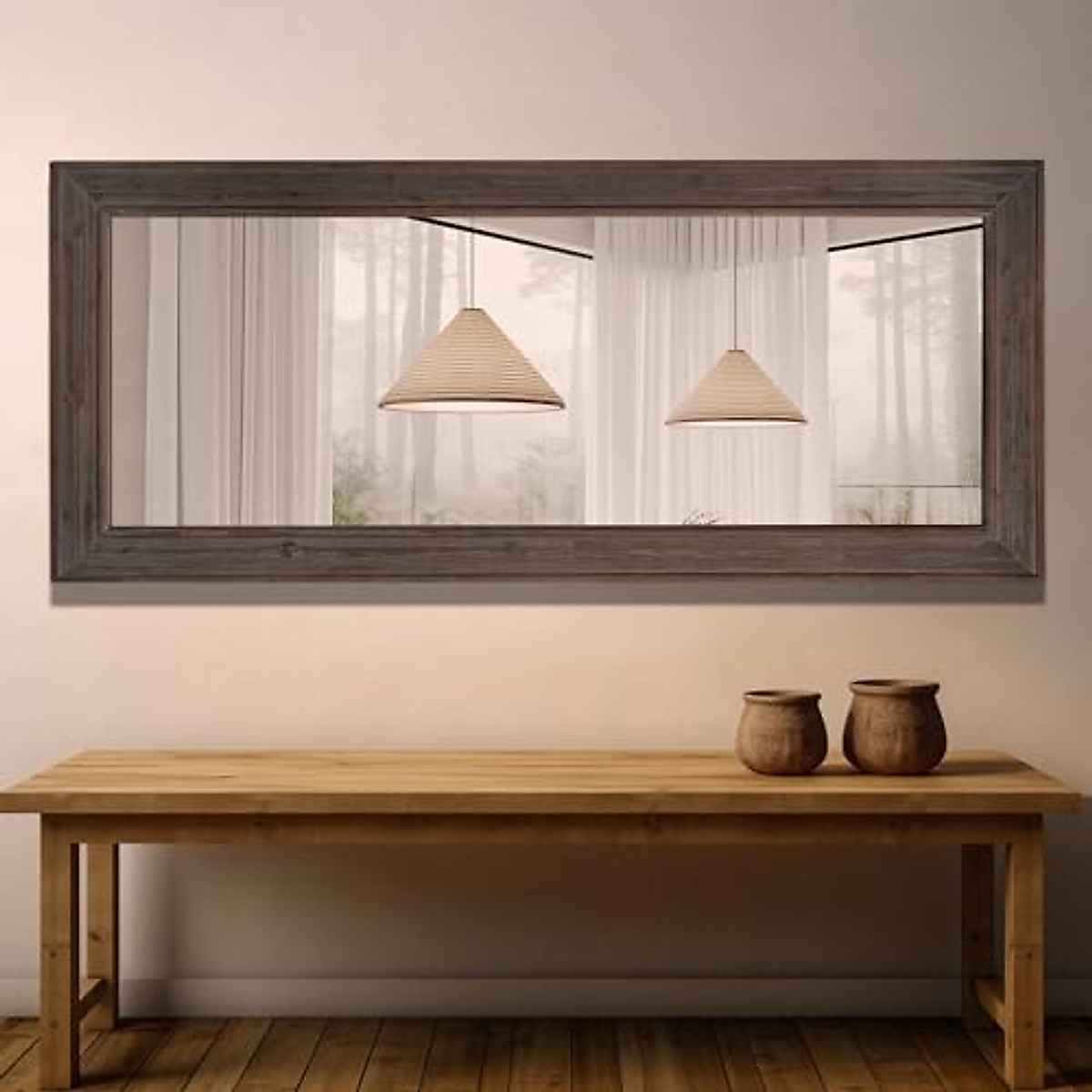 HOMECOOKIN Full Length Mirror 30"x70" Large Rustic Wood Frame Full Floor Mirror Bathroom Mirror Dressing Mirror Hanging or Leaning Against Wall (No Standing, Dark Grey)