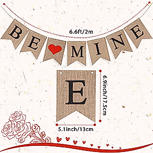 Be Mine Burlap Banner Lighted Valentine's Day Linen Banner Be Mine Linen Garland Valentine's Day Photo Props Proposal Sign Decorations and Warm White Copper Wire Lights with 8 Flashing Patterns