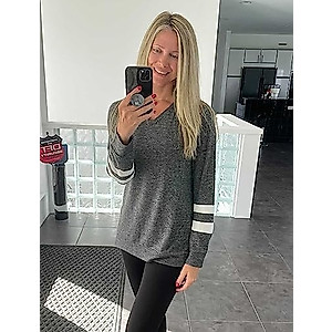 Aokosor Soft Sweatshirts for Women V Neck Long Sleeve Shirts for Women Trendy Fall Clothes Gray S