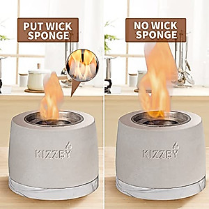 Concrete Tabletop Fire Pit Bowl - Table Top Portable Rubbing Alcohol Fireplace Indoor Outdoor Decor Long Time Burning Smokeless Odorless Two Stainless Steel Burners & Stylish Extinguisher Included