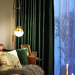 MYRU 1 Pair Nordic Velvet Curtains Dark Green Luxury Blackout Curtains for Bedroom and Living Room (2 X 54 by 96 Inch,Dark Green)