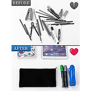 SMARTAKE 16-Pack Canvas DIY Craft Zipper Bags Blank Makeup Bags, Multipurpose Cosmetic Travel Toiletry Pouch for Office, Cash, Bill, Receipt Storage, 8.3’’ x 4.6’’ (Black)