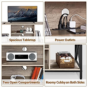 Yaheetech TV Stand for 65 Inch TV, Industrial Entertainment Center TV Console with Power Outlets, Modern TV Cabinet with Open Storage Shelves for Living Room, Gray