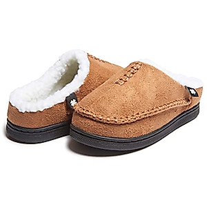 Lucky Brand Boys Micro Suede Clog Slippers, Non Slip Rubber Sole Warm Fuzzy Fluffy House Shoes, Kids Indoor Outdoor Clogs, Tan, Size 6