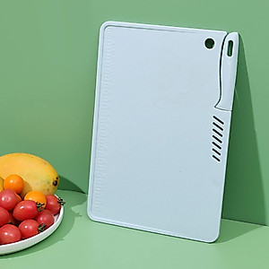 Small Plastic Cutting Board With Knife, Reusable Plastic Utility Cutting Board Multifunctional Portable Fruit Chopping Board with Knife Organizer & Hanging Hole for Kitchen Countertop(blue)