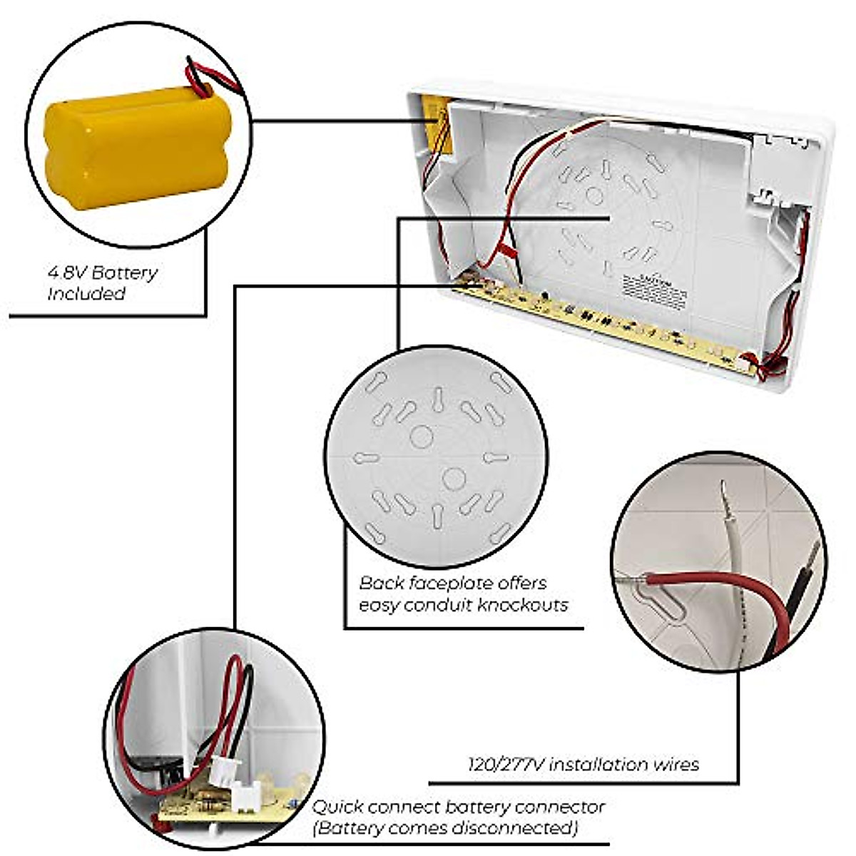 LFI Lights | Red Exit Sign | All LED | White Thermoplastic Housing | Hardwired with Battery Backup | Optional Double Face and Knock Out Arrows | UL Listed | Contractor Standard | (2 Pack) | LED-R