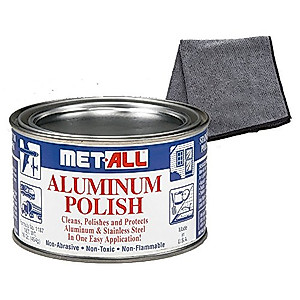 Met-all Aluminum Polish Cleans Polishes Heavy oxidation on Aluminum 16 oz + LARGE Microfiber Cloth Works Wonders on Chrome, Gold, Nickel, Platinum, Fiberglass, Pexiglass