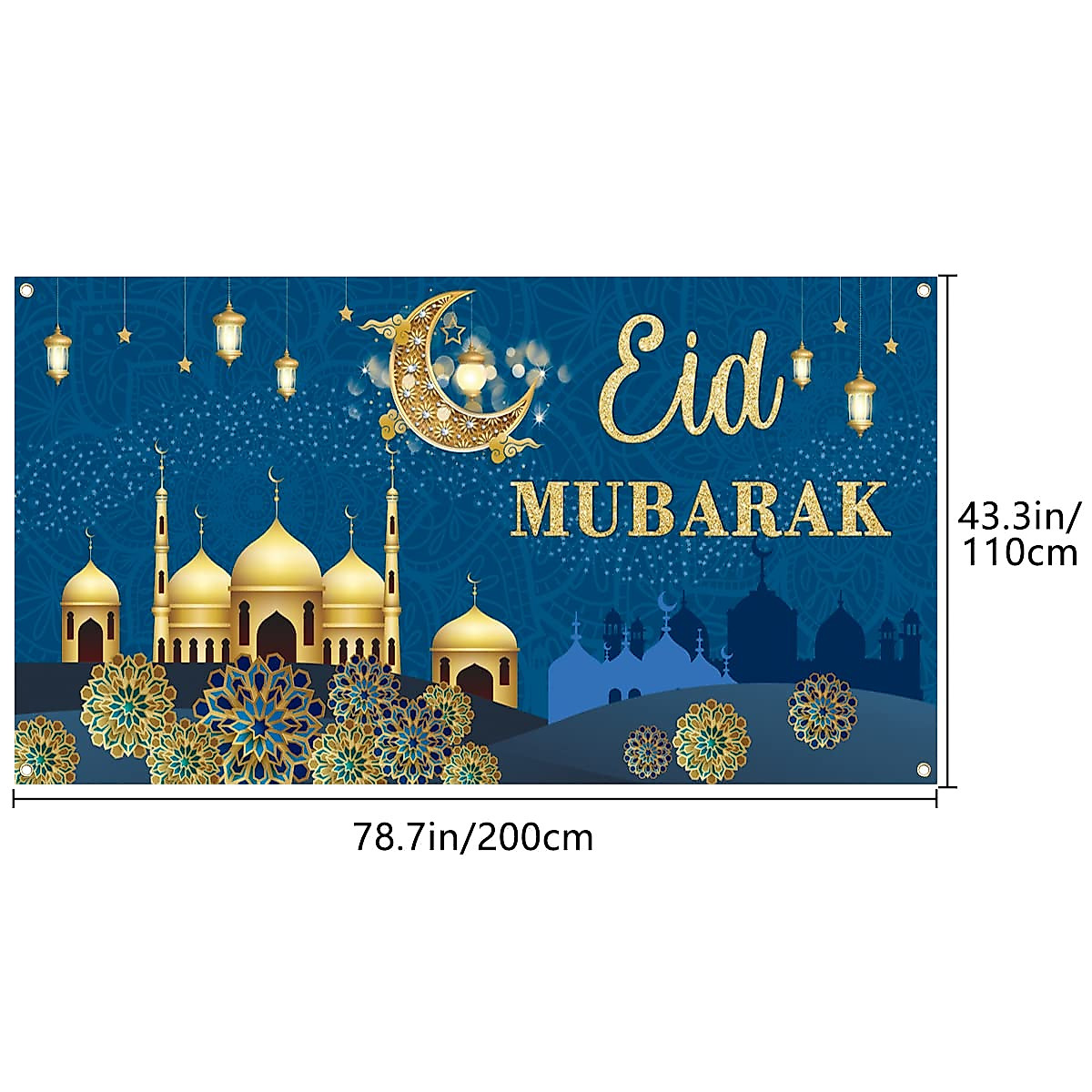 Eid Mubarak Decorations, Large Fabric Muslim Ramadan Kareem Backdrop Banner Ramadan Mubarak Sign Photo Booth Backdrop Background for Muslim Ramadan Party Supplies, 78 x 43INCH