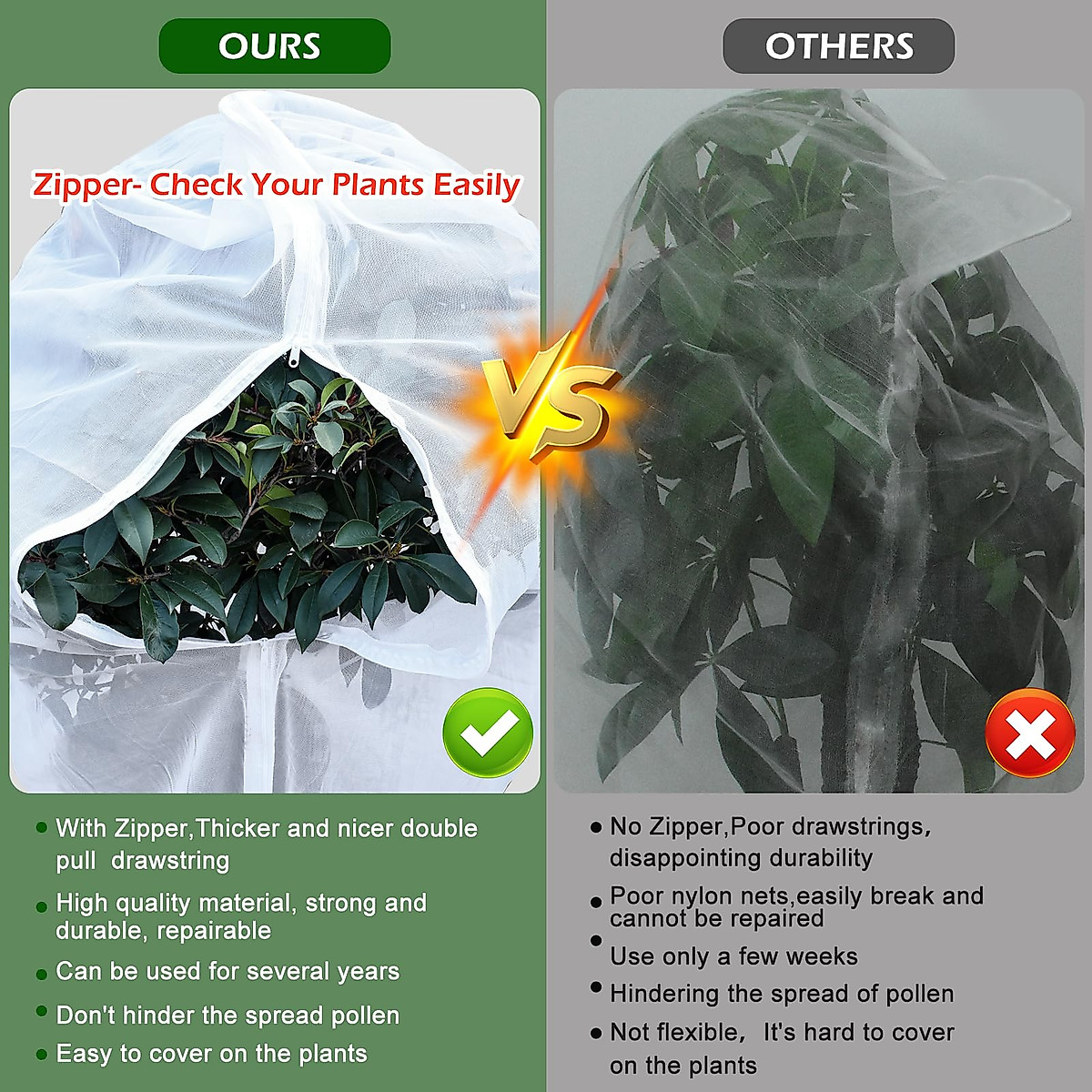 3Pcs Plant Covers from Insects, Bird Netting Barrier for Blueberry Bushes with Drawstring Zipper Mesh Garden Netting Fruit Tree Bags Plants Net Cage for Protect Tomato Vegetable Citrus, 3.3×5Ft