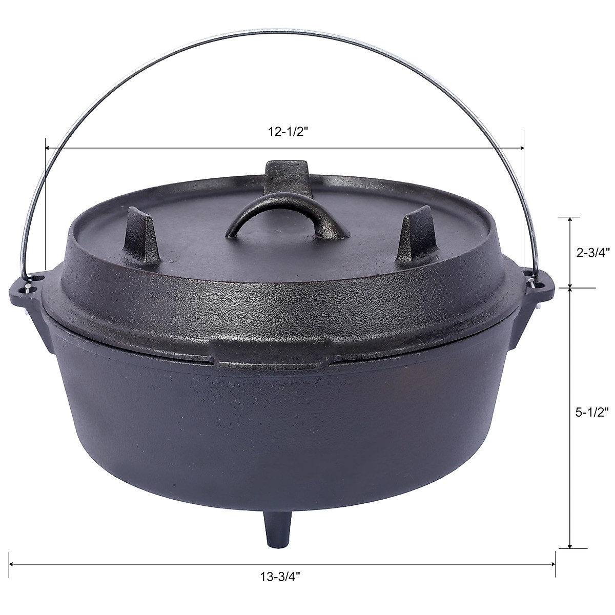 6 Quart Pre-Seasoned Cast Iron Dutch Oven with Skillet Lid, Outdoor Camping Deep Pot with Leg Base for Fireplace Cooking, BBQ, Baking, Campfire (6 Quart)