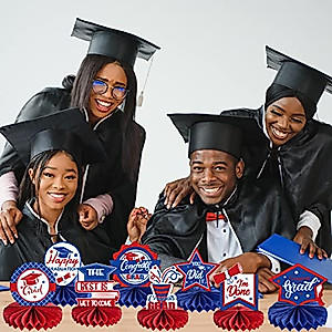 Class of 2023 Graduation Party Decorations 10PCS Blue and Red Graduation Honeycomb Centerpieces Congrats Grad Honeycomb Table Centerpieces Congratulate 3D Table Topper for Grad Party Supplies