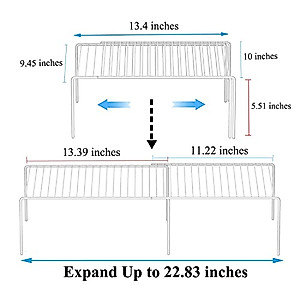 GEDLIRE Kitchen Cabinet Expandable Shelf Organizers Set of 2, Adjustable Metal Wire Pantry Storage Shelves, Plate Dish Organizer Rack for Cabinets, Cupboard, Counter, Freezer, Countertop, White