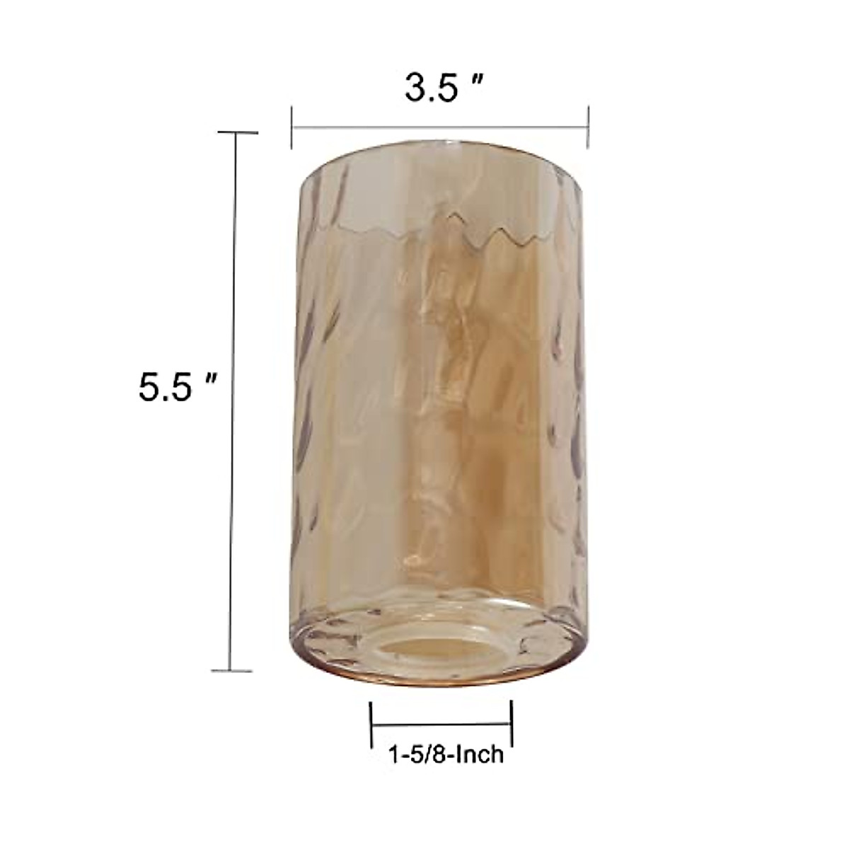 Voguad 2 Pack Hammered Glass Lamp Shade Amber Colored, Cylinder Glass Light Fixture Shade Replacement, Water Ripple Glass Globe for Chandelier, Wall Sconce, Pendant Light, 1 5/8 inch Fitter