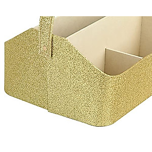 HofferRuffer Faux Leather Cosmetics Organiser, 5-Compartment Makeup Caddy Holder, Portable Organizer Caddy Tote Divided Basket Bin, Dressing Table Organiser for Skincare, Perfume and Make Up (Gold)