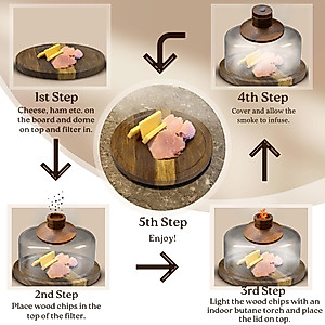 Cheese Board Smoker Set | Indoor Cold Smoking, Culinary Dome Cloche Cover Smoker | Smoke Cheese, Charcuterie, Salmon, Foods, Meats | Home, Kitchen Indoor Smoker