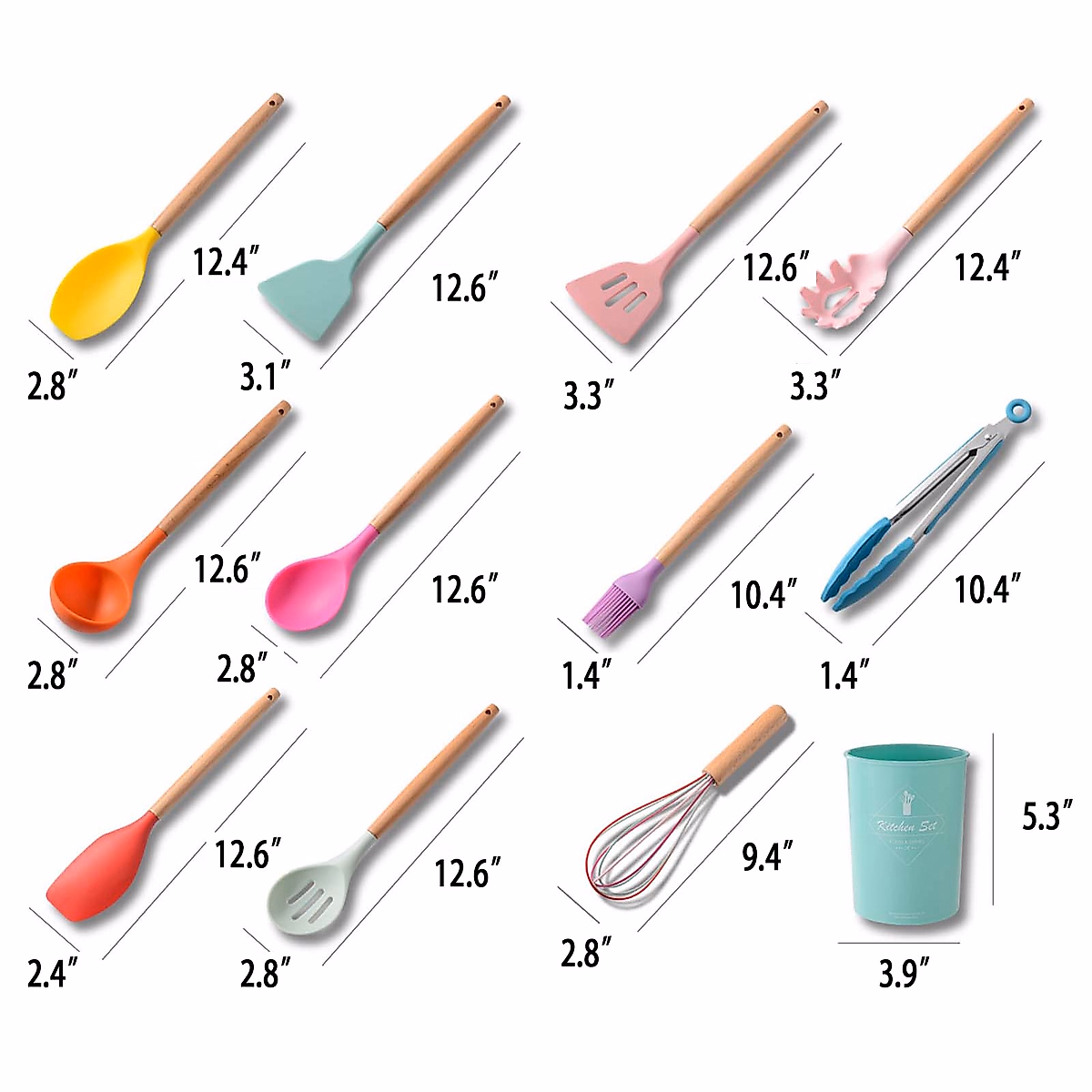Keidason Silicone Kitchen Utensils Set, 12-piece Silicone Cooking Utensils Set Non-stick Cookware Is Heat-resistant, BPA-free, Stirring Kitchen Tools Set,Spoon,Tongs,Whisk,Brush,Spatula (Colorful)