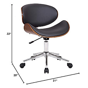Armen Living Daphne Mid-Century Faux Leather Swivel Office Desk Chair, 29"-33" Adjustable Height, Gray