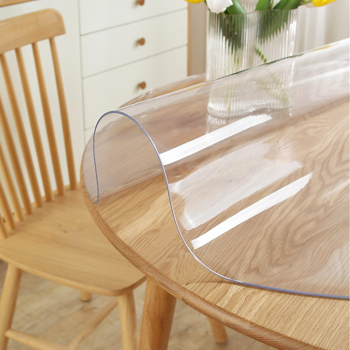 LovePads 2mm Thick Clear Round Table Cover Protector 42 Inch Clear Round Table Protector for Dining Room Table, Round Plastic Table Cover, Plastic Cover for Round Table, PVC Round Table Pads