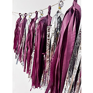 Daihellenstone 20 PCS DIY Tissue Tassel Garland Kit Kraft Burgundy Silver Party Streamers Bunting Banner Backdrop for Wedding Party Bridal Shower Centerpieces Table Decorations