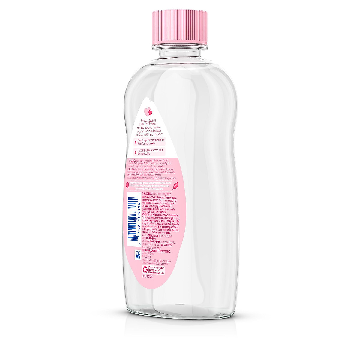 Johnson's Baby Oil, Pure Mineral Oil to help Prevent Moisture Loss for baby, Kids & Adults, Gentle & Soothing Baby Massage Oil for Dry Skin Relief, Original Scent, 14 fl. oz