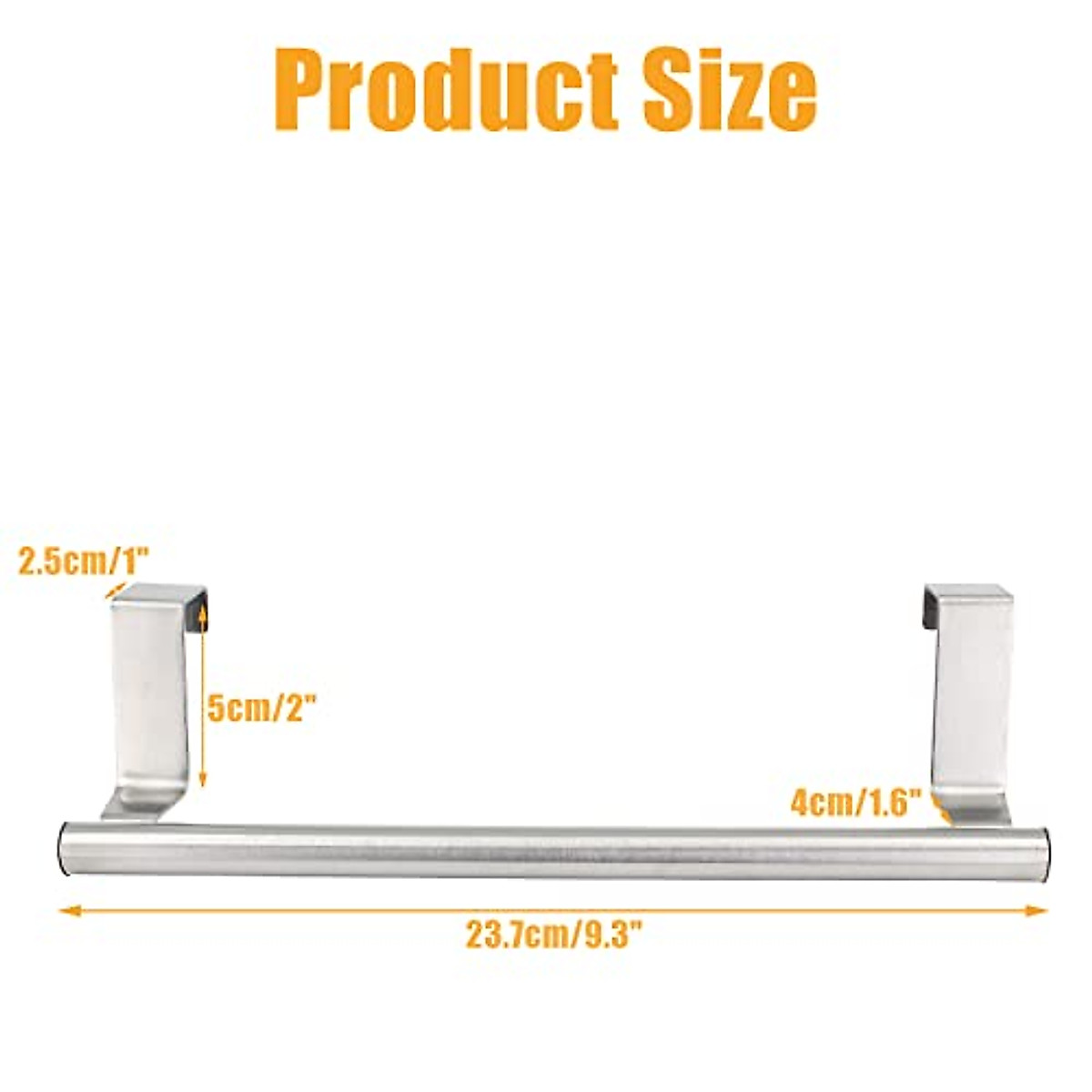 Coufce 23cm / 9 Inch Stainless Steel Kitchen Cabinet Towel Holder, Over Door Towel Rack Bar Holder, Towel Rack with Hooks for Bathroom, Over Cabinet Cupboard Doors(2Pcs)
