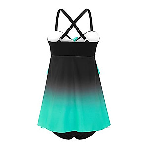 Plus Size Swimming Costume Plump Women Swimwear Tummy Control Full Coverage Ruffled Bohemian Swimdress Swim Suit (Blue, XXXL)