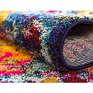 Unique Loom Estrella Collection Dark Colors, Modern, Abstract, Distressed Area Rug, 7 ft x 10 ft, Multi/Navy Blue