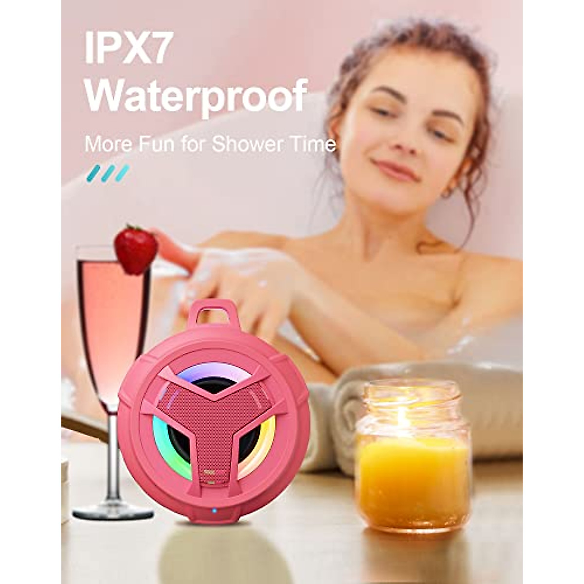 EBODA Bluetooth Shower Speaker, Waterproof Portable Wireless Speakers with Light, IP67 Floating, 2000mAh, Small Portable Speaker for Kayak, Beach, Pool Accessories, Gifts for Girls