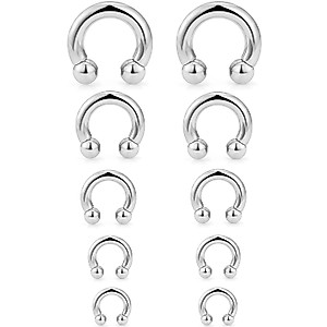Ocptiy 6G 8G 12G 14G 16G Ear Earrings Gauges Septum Nose Plugs Tunnels Stretching Kit Surgical Stainless Steel Large Big Wide Septum Eyebrow Lip Belly Ring Cartilage Helix Tragus Earring Piercing Kit