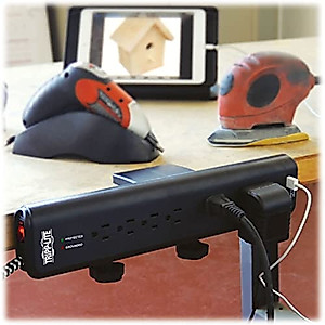 Tripp Lite Desk Clamp Surge Protector Power Strip, 6-Outlets & 2 USB, Microbrial Resistant, 8 ft Braided Cord, 2100 Joules, 1875W, 40,000 Insurance & Lifetime Manufacturer's Warranty (TLP608DMUAM)