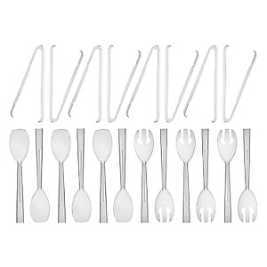 Party Essentials Plastic Party Buffet Serving Utensils Kit, Spoons/Forks/Tong, 20-Piece, Clear