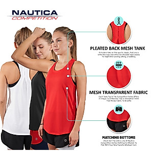 Nautica 3 Pack Mesh Workout Tank Tops for Women Active Athletic Gym Workout Running Exercise Yoga Dry-Fit Fabric