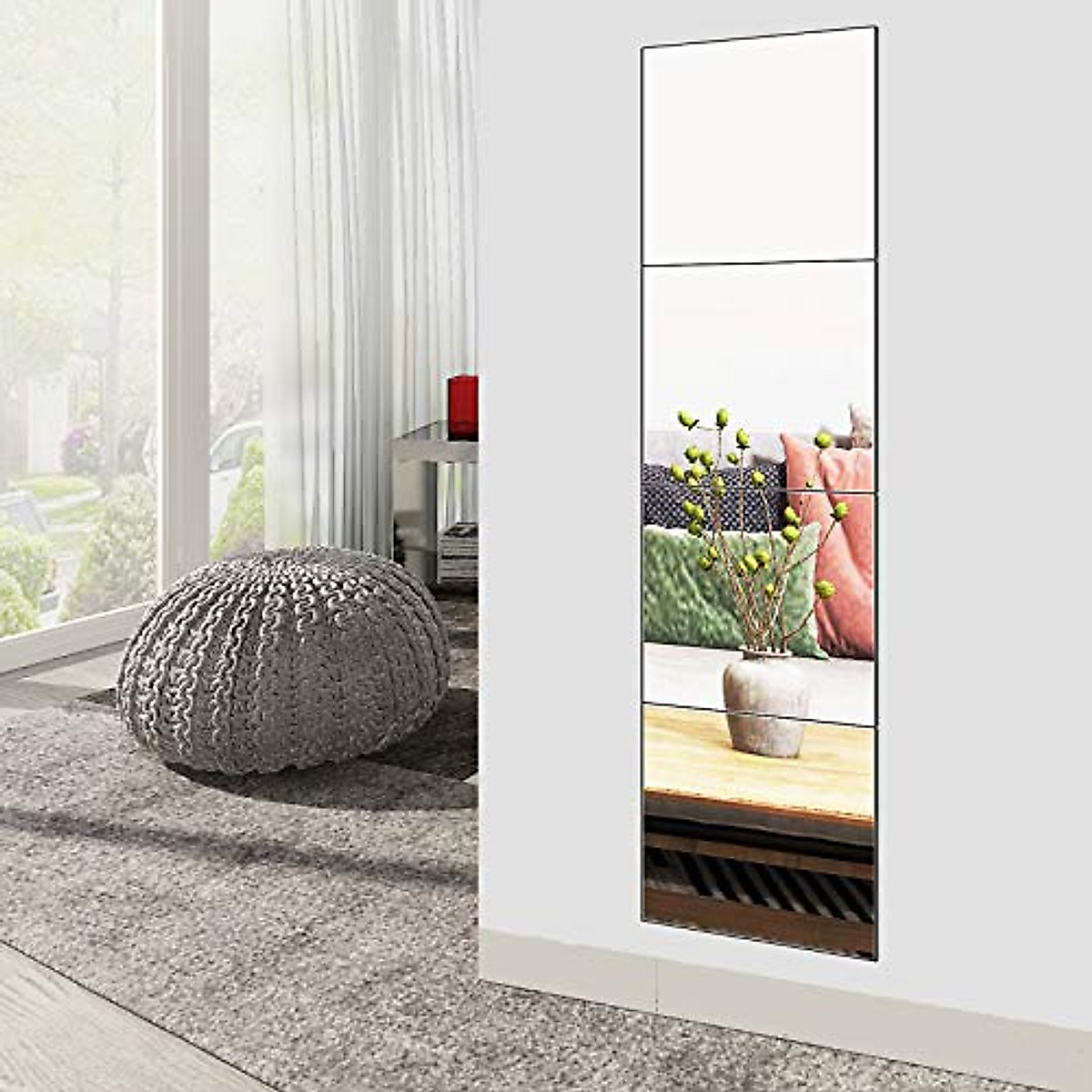 Ruomeng Full Length Mirror Tiles - 12 Inch x 4Pcs Frameless Wall Mirror Set Make Up Mirror for Home Gym Vanity Bedroom, Living Room