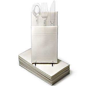 " OCCASIONS " Wedding Party Linen Feel White Dinner Paper Napkins (120, Prefolded for Silverware)