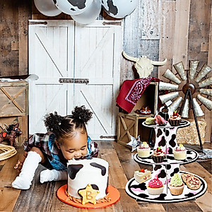 3 Tier Cow Print Cupcake Stand Cow Print Party Supplies Cardboard Cupcake Stand for 24 Cupcakes Cow Cupcake Holder for Girls Boys Cow Theme Birthday Party Decorations Farm Animal Baby Shower Decor