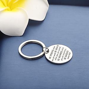 MYOSPARK Be Strong Be Brave Be Humble Be Badass Everyday Inspirational Stainless Steel Disc Pendant Keychain Motivational Gift (Strong Brave Humble Badass)