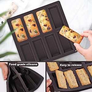 Webake Financier Cake Pan, 8 Cavity Silicone Financier Mold Non Stick Muffin Pan for Biscuits Cookies Bakeware for Oven Baking (2 PCS)